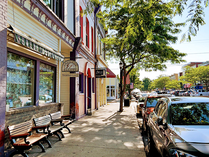 Benches invite passersby to pause and soak in Frankfort's downtown charm, where rushing is practically forbidden.
