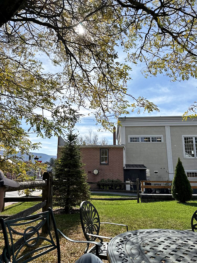 The outdoor seating area offers a tranquil spot to sample your literary treasures, with mountain views providing the perfect backdrop for your first chapter.