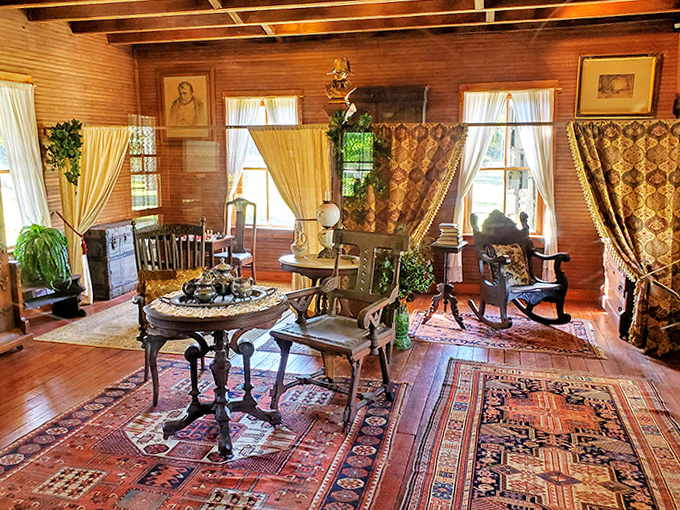 This parlor room whispers tales of intellectual gatherings and ambitious dreams, frozen perfectly in time.