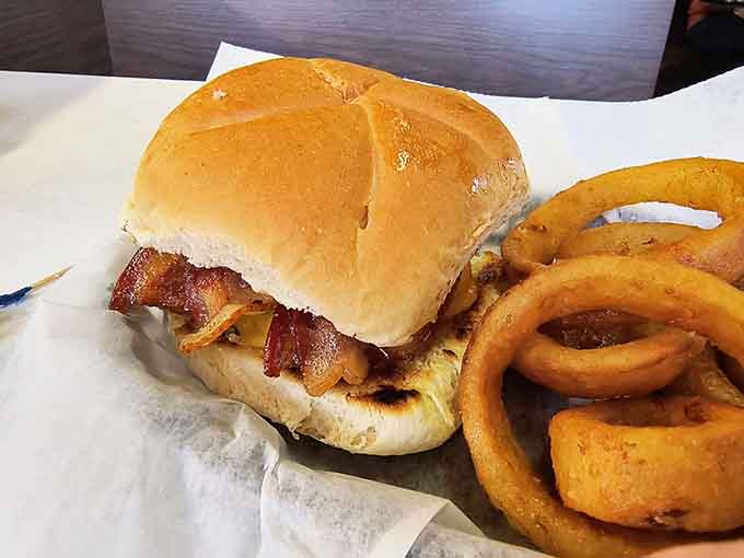 Crispy bacon and melted cheese on a perfectly grilled patty, this is burger engineering at its finest.