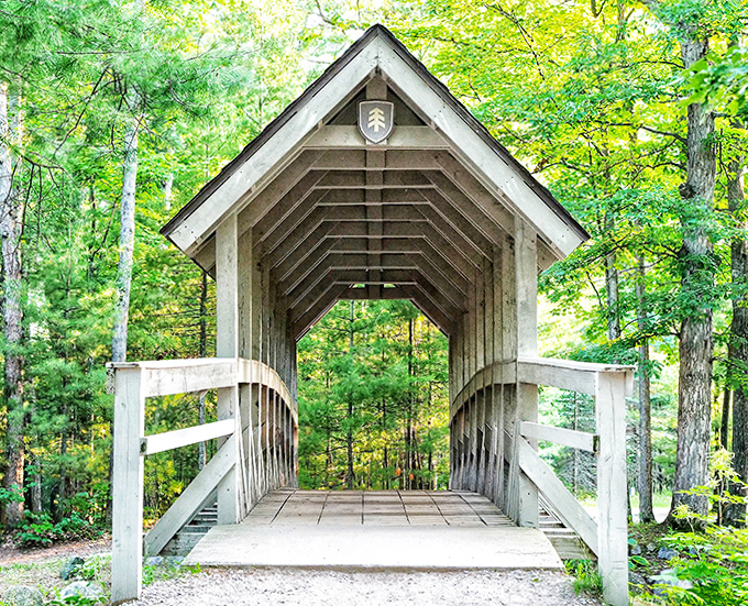 Not just a pathway between shores, this covered bridge offers a moment of sheltered tranquility and the perfect backdrop for memory-making.