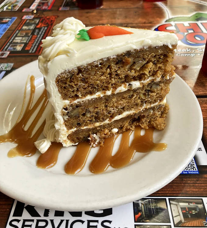 Three layers of moist carrot cake drizzled with caramel sauce – dessert doesn't get more comforting than this Florida classic.