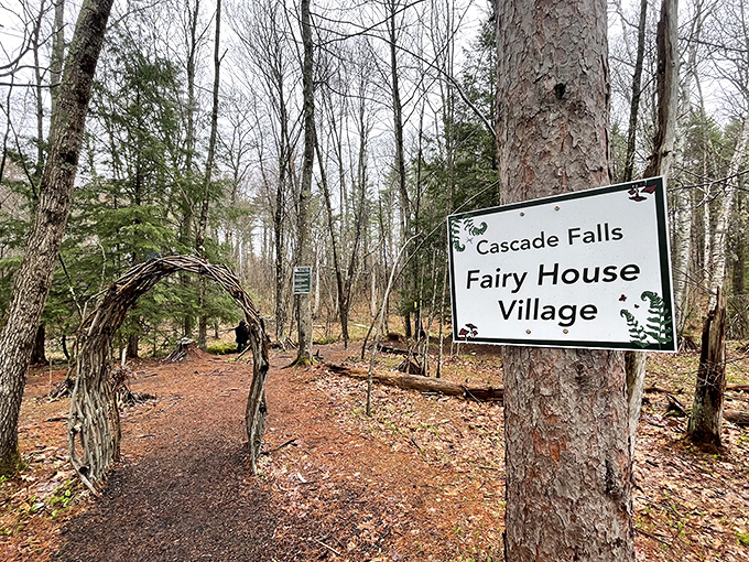 Welcome to whimsy! The entrance to the Fairy House Village invites visitors of all ages to embrace their imagination.
