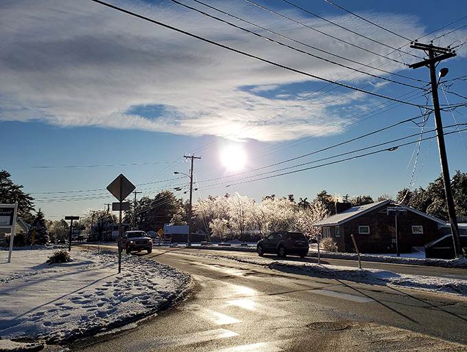 Winter transforms Ocean Park Road into a glistening pathway, where sunlight dances on fresh snow and silence becomes a luxury worth savoring.