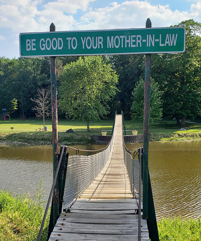 "Be Good To Your Mother-In-Law" &ndash; sage advice that's greeted crossers for generations, proving bridges can dispense wisdom along with wobbles.