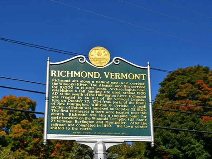 Richmond's historical marker tells the tale of this Vermont town, where the Winooski River has shaped life for thousands of years.