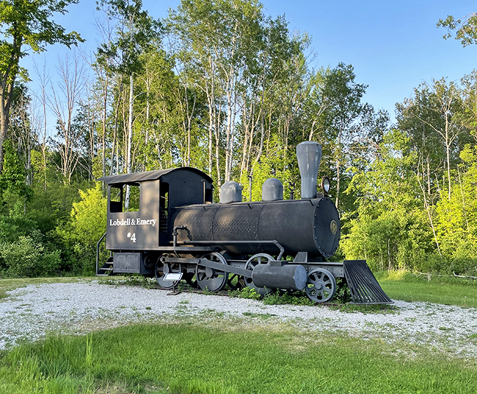 All aboard nostalgia! This retired Lobdell & Emery #4 locomotive invites train enthusiasts and curious kids to explore industrial history.