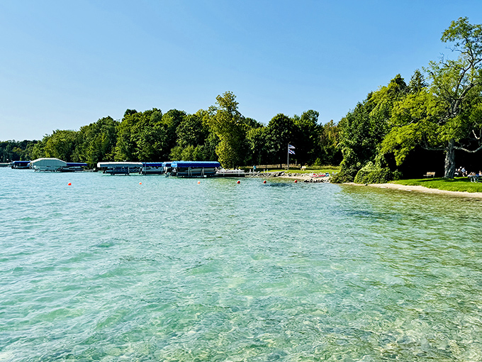 Mother Nature's color palette gone wild &ndash; the distinctive turquoise hue comes from calcium carbonate deposits creating this Great Lakes anomaly.