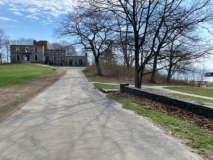 Pathways to the past: The approach to Goddard Mansion offers a dramatic reveal, with each step bringing history into sharper focus.