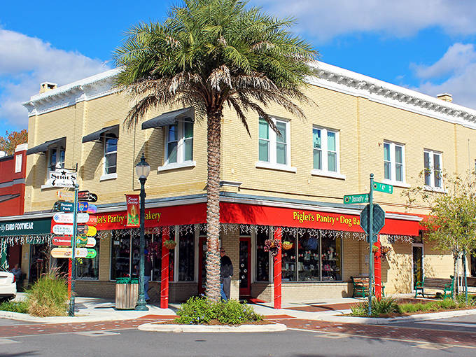 Piglet's Pantry stands as a cheerful cornerstone of downtown, its bright awnings beckoning shoppers like a retail lighthouse in a sea of charm.