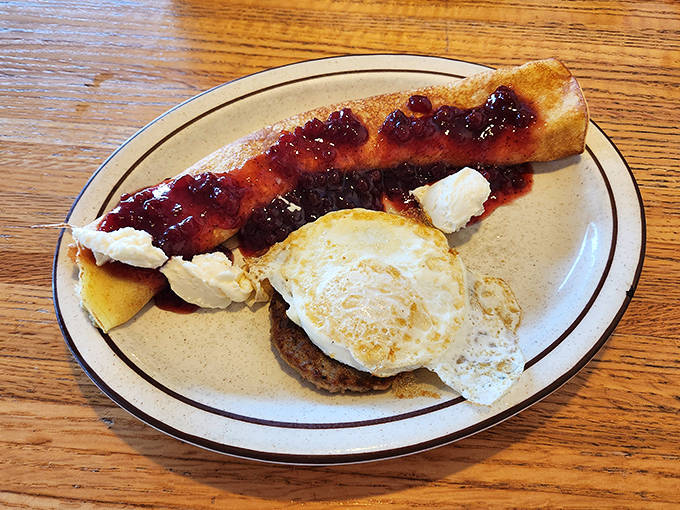 Swedish pancakes with lingonberry sauce and whipped cream – a delicious nod to the Scandinavian heritage that flavors Minnesota's North Shore.