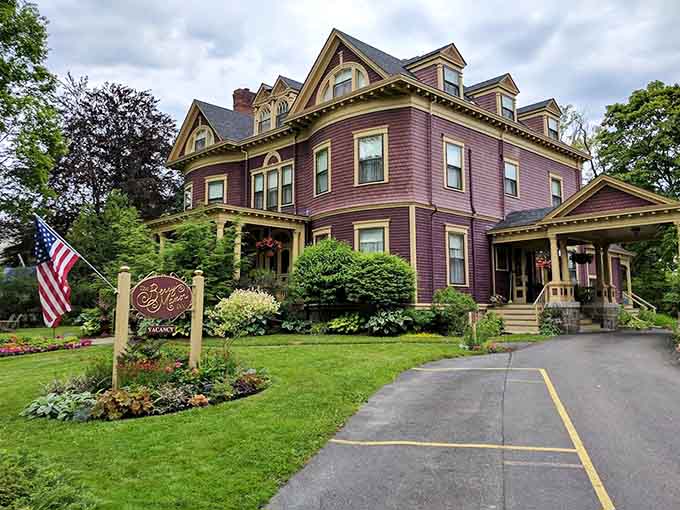 Berry Manor Inn's Victorian splendor provides the perfect backdrop for wild lupine displays.
