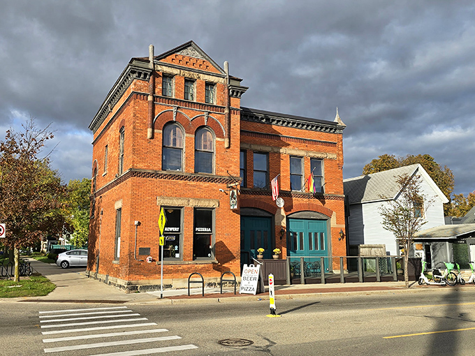 Mitten Brewing's historic brick building houses both craft beer and artisanal pizza, a home run combination in Grand Rapids' vibrant food scene.