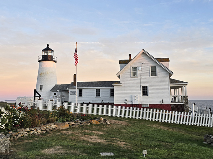 Pemaquid Point's distinctive striped rock formations create nature's perfect platform for this iconic Maine lighthouse featured on the state quarter.