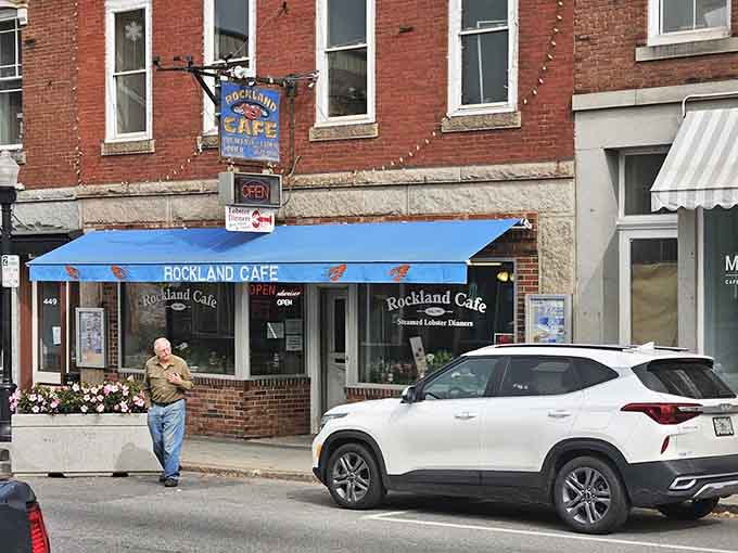 Classic blue awnings mark this beloved Main Street breakfast spot where locals gather for hearty meals and friendly conversation.