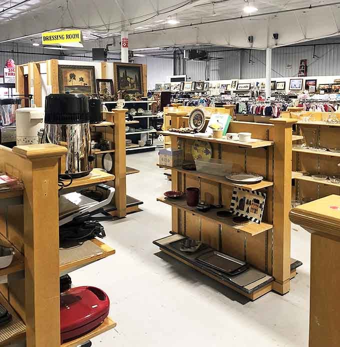 Quality furniture and home decor fill Shalom Thrift Shop's display area, with pieces arranged to help shoppers envision them in their own homes.