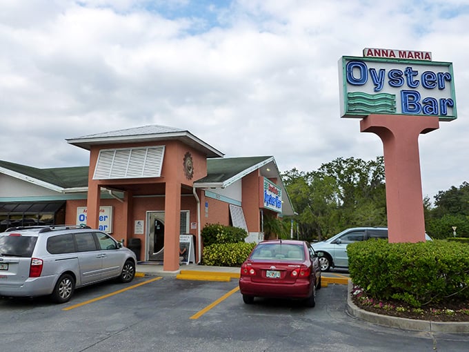 The Anna Maria Oyster Bar's retro sign promises what Florida vacation dreams are made of: unpretentious seafood served with a side of Gulf Coast hospitality.