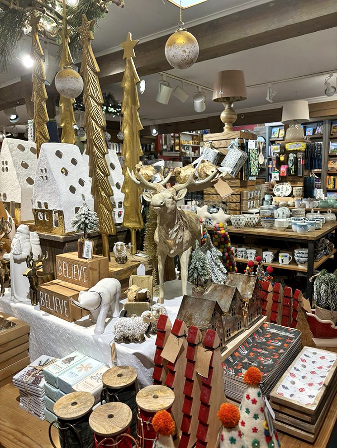 The holiday collection transforms winter browsing into a magical experience, with golden decorations that warm the soul on cold Vermont days.