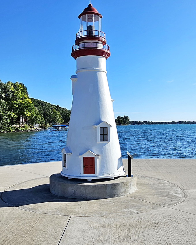 This charming lighthouse stands sentinel over Torch Lake's waters, a picturesque reminder of Michigan's rich maritime heritage.