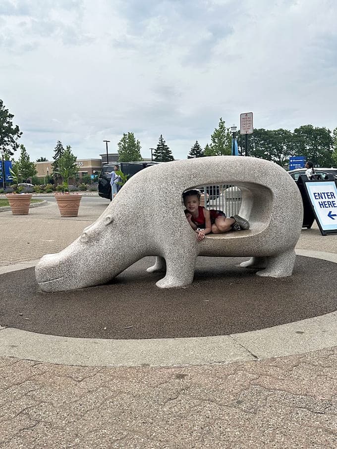 This whimsical hippo sculpture invites kids to climb inside for photos, creating memories that'll show up in family albums for decades to come.