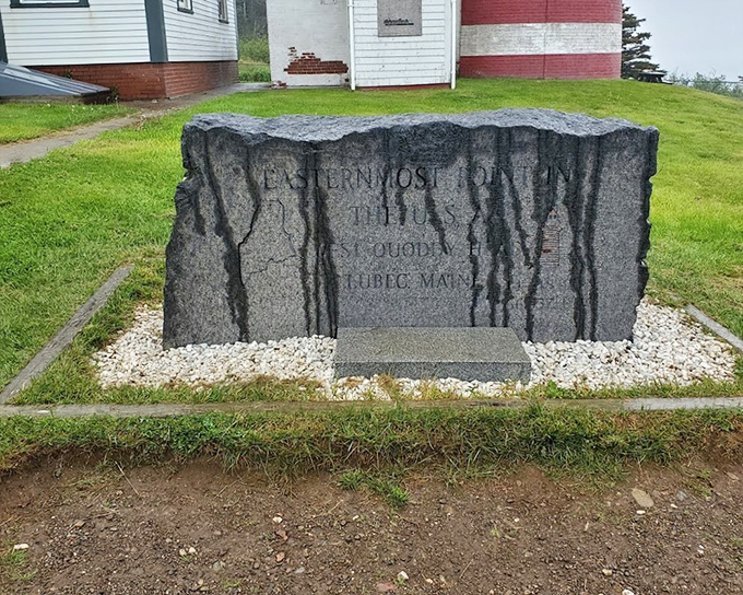 History set in stone: The "Easternmost Point" marker reminds visitors they're standing where America greets each new day first.