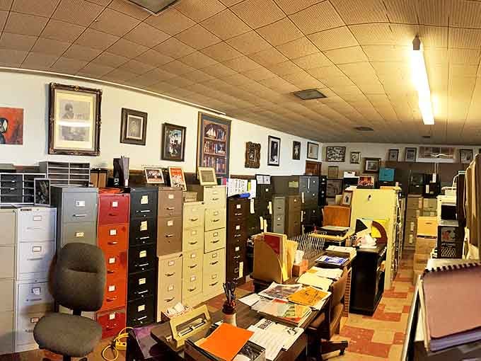 The archive room, with its rows of filing cabinets, preserves the paper trail of accordion history&mdash;sheet music, photographs, and documents awaiting curious researchers.