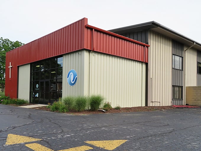 This modern church building stands as a community cornerstone, its contemporary design housing timeless traditions and neighborhood connections.