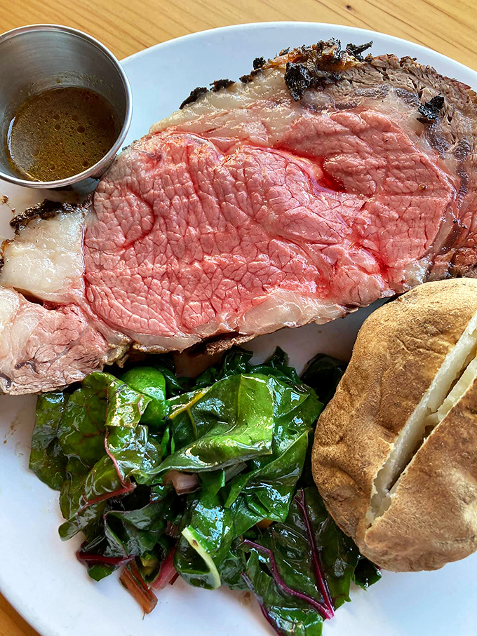 Prime rib so perfectly cooked it practically melts on your fork – this is what beef dreams are made of.
