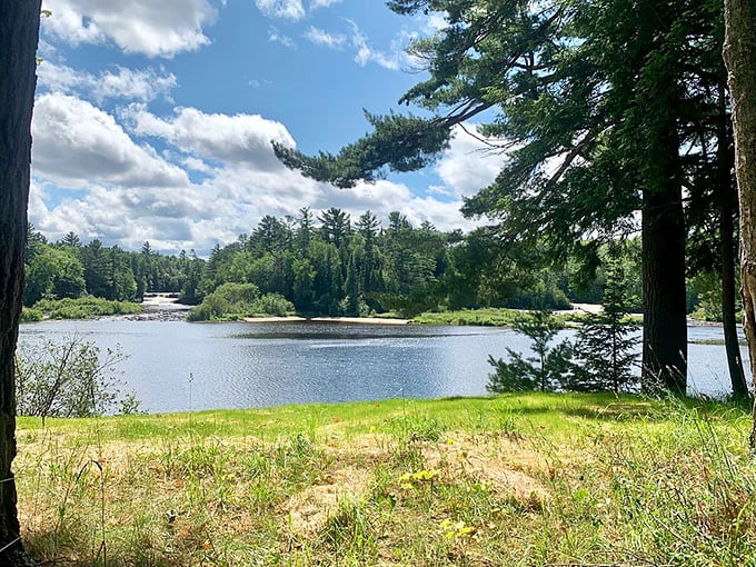 Lush greenery frames the perfect summer scene, where even the clouds seem to pause their journey to admire the view.