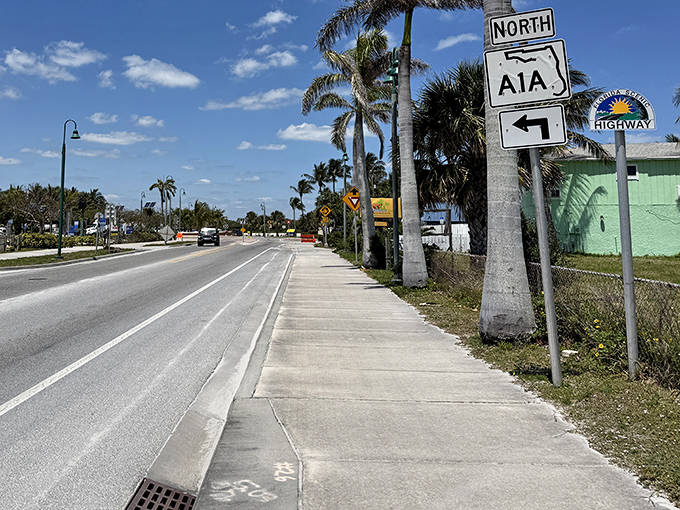 Fort Pierce's stretch of A1A delivers that classic Florida vibe: palm trees, blue skies, and the promise of seafood ahead.