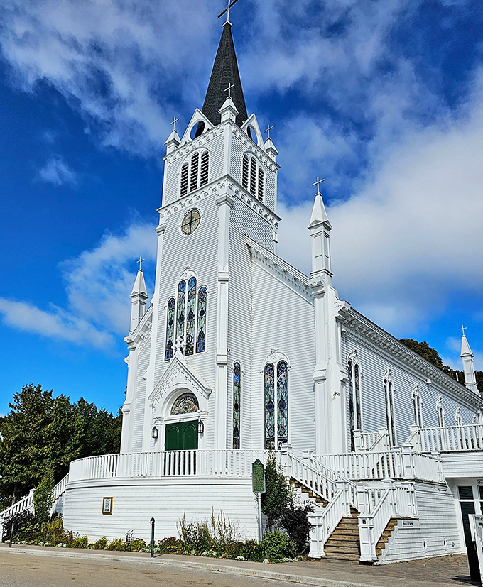 Crossroads Community Church stands as a spiritual landmark in Adrian, its steeple reaching skyward like a beacon of faith and community connection.