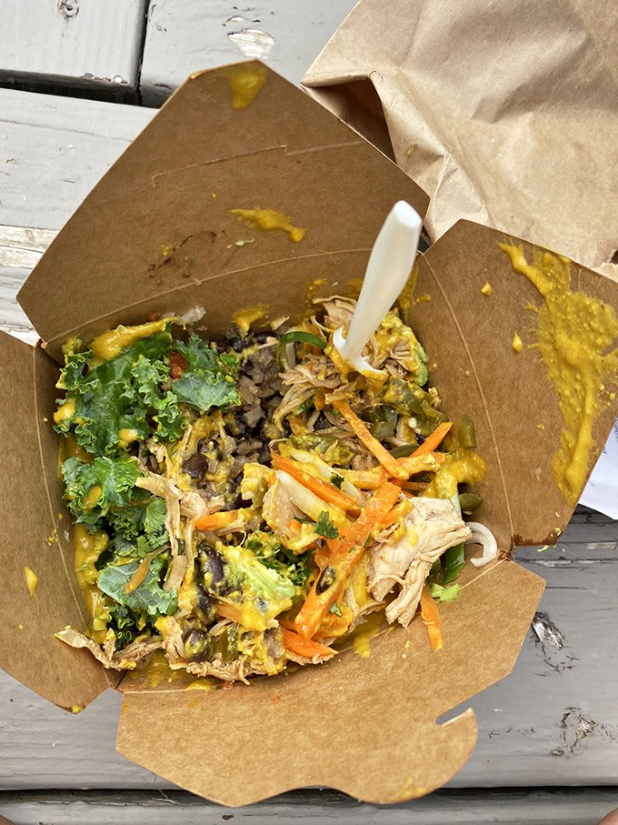 The Tree Hugger Bowl doesn't skimp on portions or flavor, combining chicken, fresh veggies, and rice in a colorful medley that's as photogenic as it is delicious.