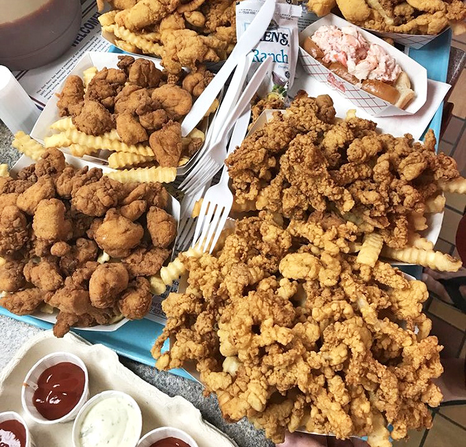 A mountain of golden seafood that makes you wonder if you should have brought reinforcements – for your appetite!