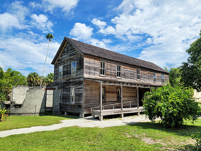 Weather-beaten yet dignified, this wooden structure stands as testament to the Koreshans' determination and craftsmanship.