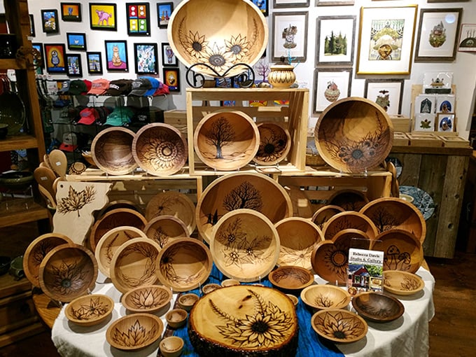 Wooden bowls with intricate pyrography showcase Vermont's woodworking heritage &ndash; functional art that brings nature to your table.