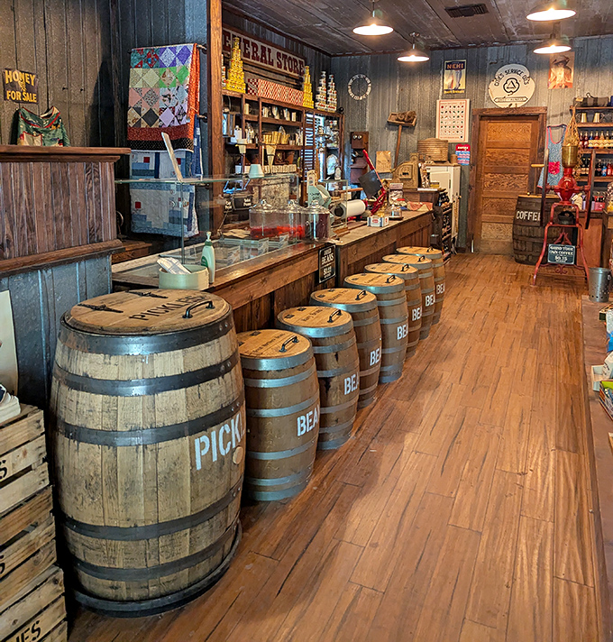 Wooden barrels stand at attention, offering everything from pickles to dried beans – shopping vessels from before plastic became the world's unwanted houseguest.