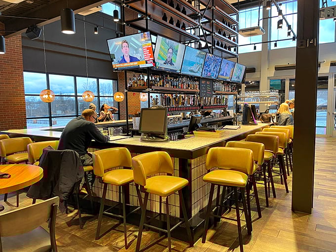 Modern bar area: Sleek, stylish, and stocked better than most dedicated watering holes, this bar area invites you to linger long after your tank is full.