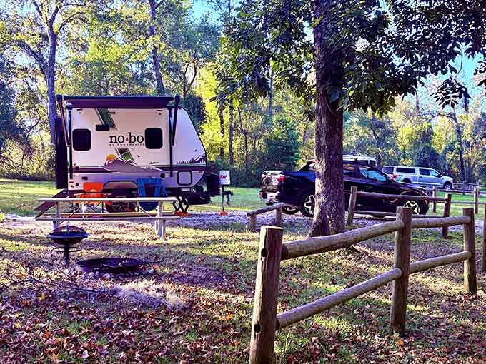 Your camping spot awaits, complete with everything you need except WiFi, which is exactly the point of being here.