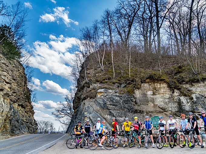 These cyclists gather where workers once toiled with pickaxes, trading historical sweat for recreational endorphins on this challenging route.