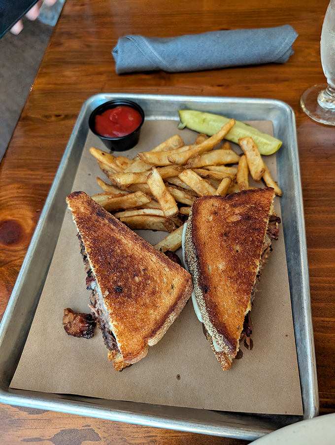 This grilled sandwich isn't playing around. Golden, crispy exterior giving way to melty goodness inside. Comfort food that hugs your soul.