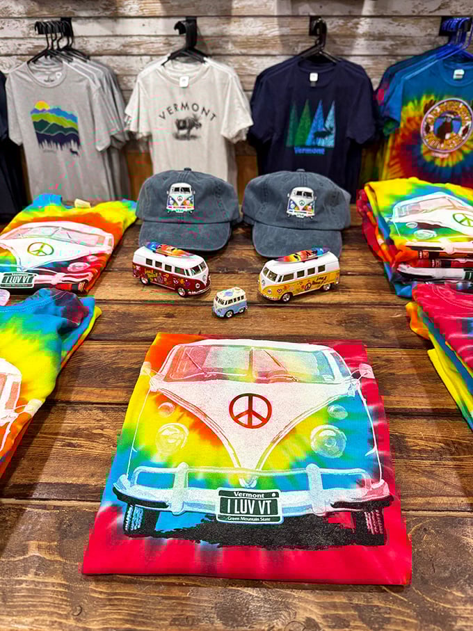 Tie-dye meets Vermont vibes with these colorful VW bus shirts &ndash; perfect for channeling your inner mountain hippie.