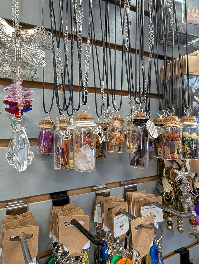 Tiny worlds captured in glass &ndash; these handcrafted pendant necklaces hold flowers, herbs, and a little bit of Maine magic.