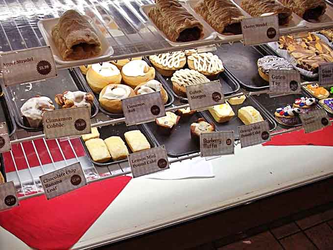 The bakery case is where willpower goes to die - strudels, pastries, and seasonal treats arranged like edible jewels waiting to be discovered.