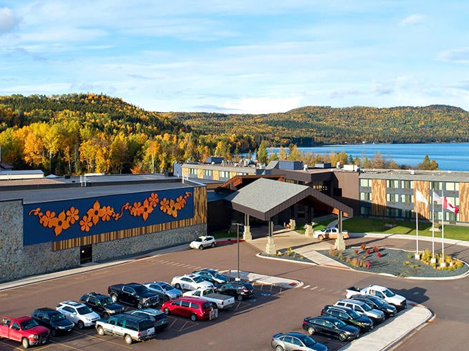 Grand Portage's modern casino resort stands proudly against the backdrop of Lake Superior, offering visitors comfortable accommodations at the end of Highway 61.