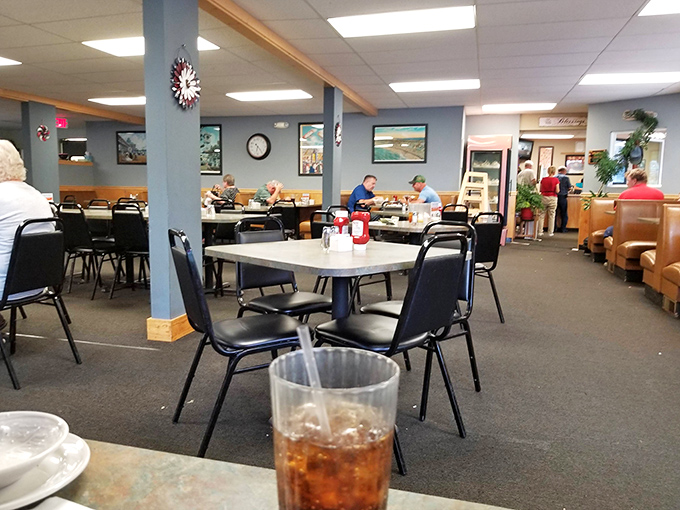 This spacious dining room offers plenty of comfortable seating for Battle Creek locals looking to satisfy their Coney cravings in style.