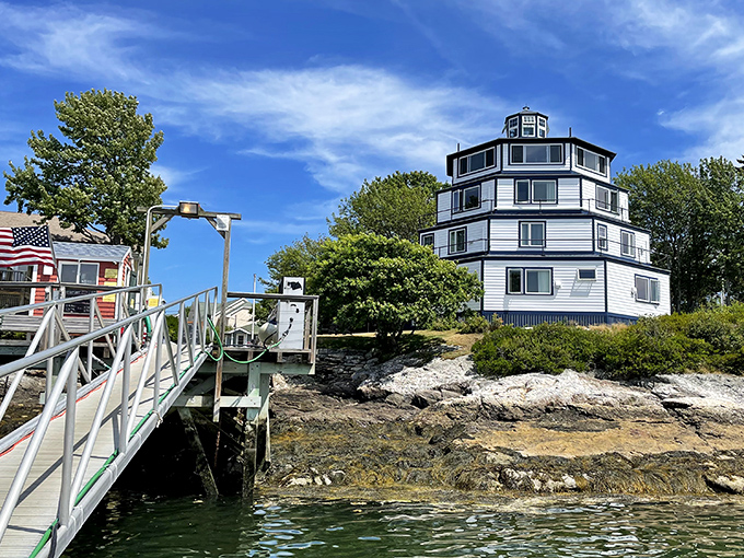 Phippsburg's harbor glows golden at sunset, with boats resting peacefully after a day on Maine's productive waters.