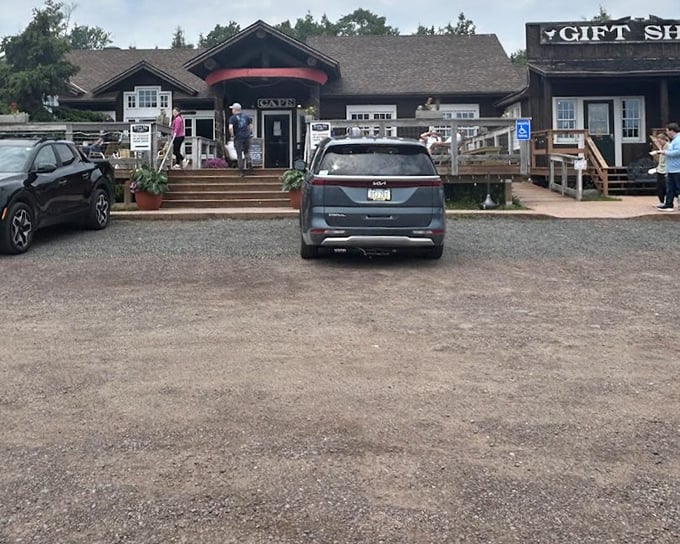 The Rustic Inn Cafe's cabin-like exterior perfectly matches its North Shore setting, promising comfort food and exceptional pie after a day of adventure.