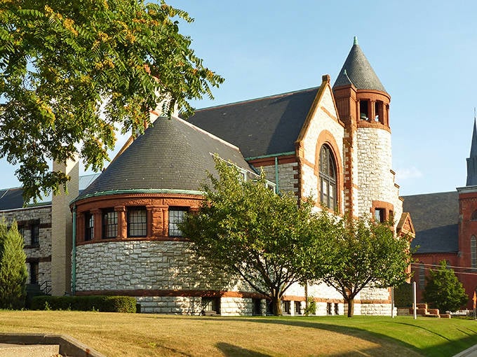 The Hoyt Library's distinctive architecture combines the gravitas of knowledge with the wonder of a castle's silhouette.