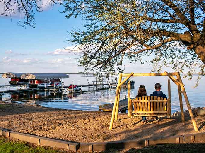 Lake swings offer front-row seats to spectacular sunsets, where families can relax and watch the day end in brilliant colors.