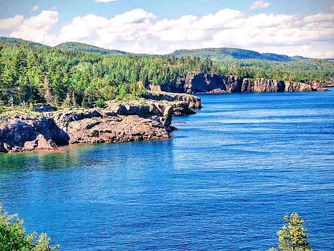 Tettegouche State Park's rugged coastline showcases the raw power of Lake Superior against ancient rock formations.